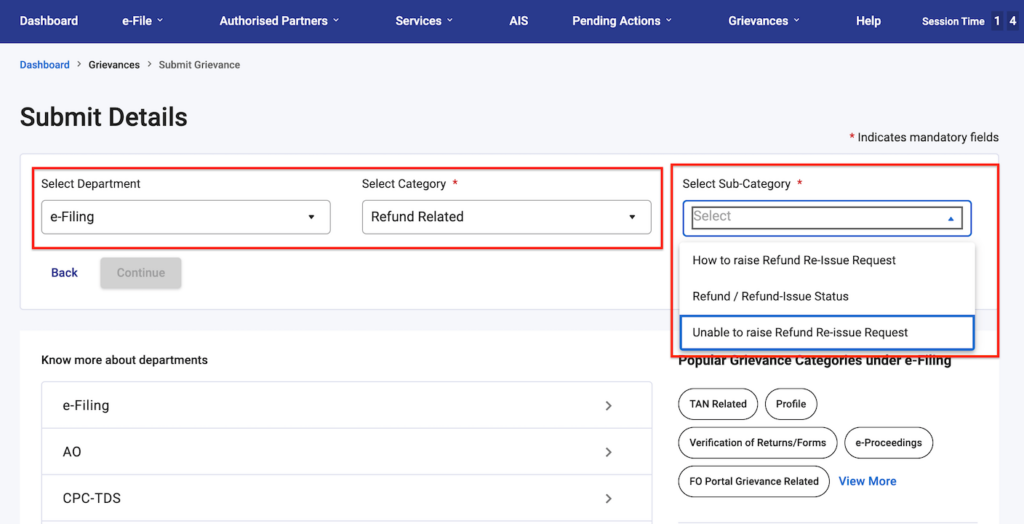 How to Submit and Track Refund Reissue Grievance on ITD Website ...